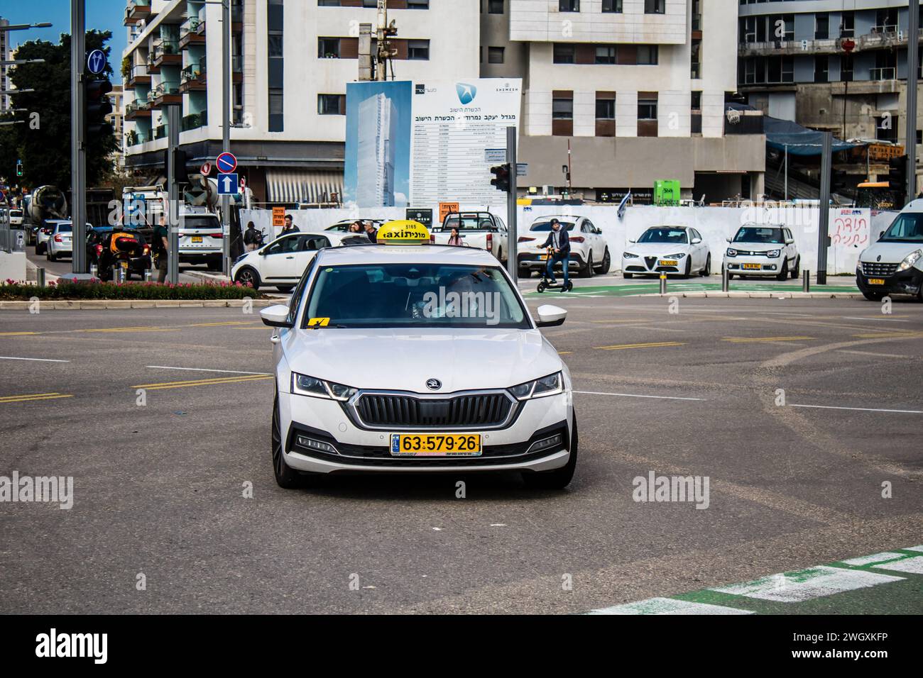 Tel Aviv, Israel – February 6, 2024 Israeli taxi driving in the streets ...