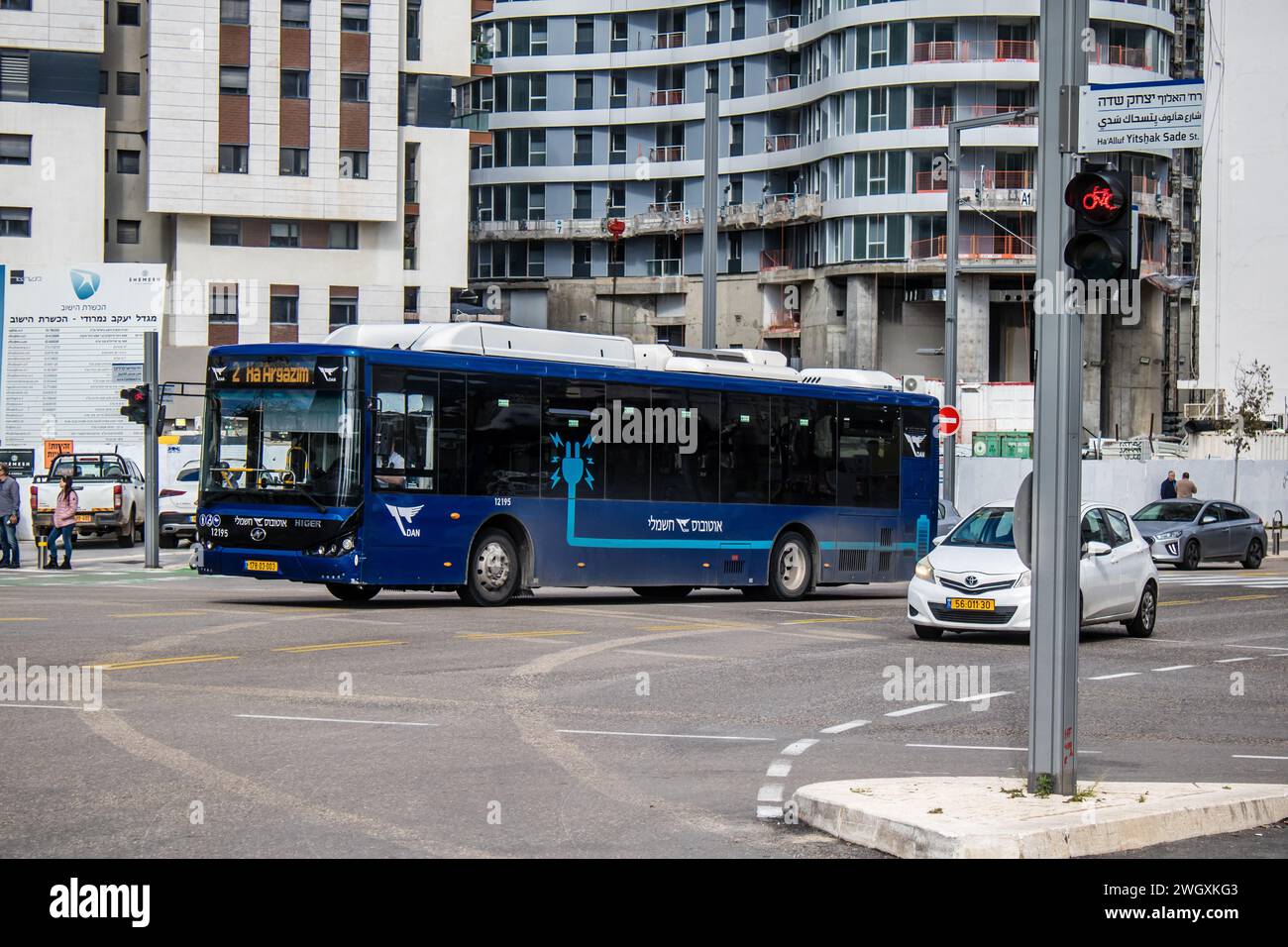 Tel Aviv, Israel - February 6, 2024 Local israeli bus driving in the ...