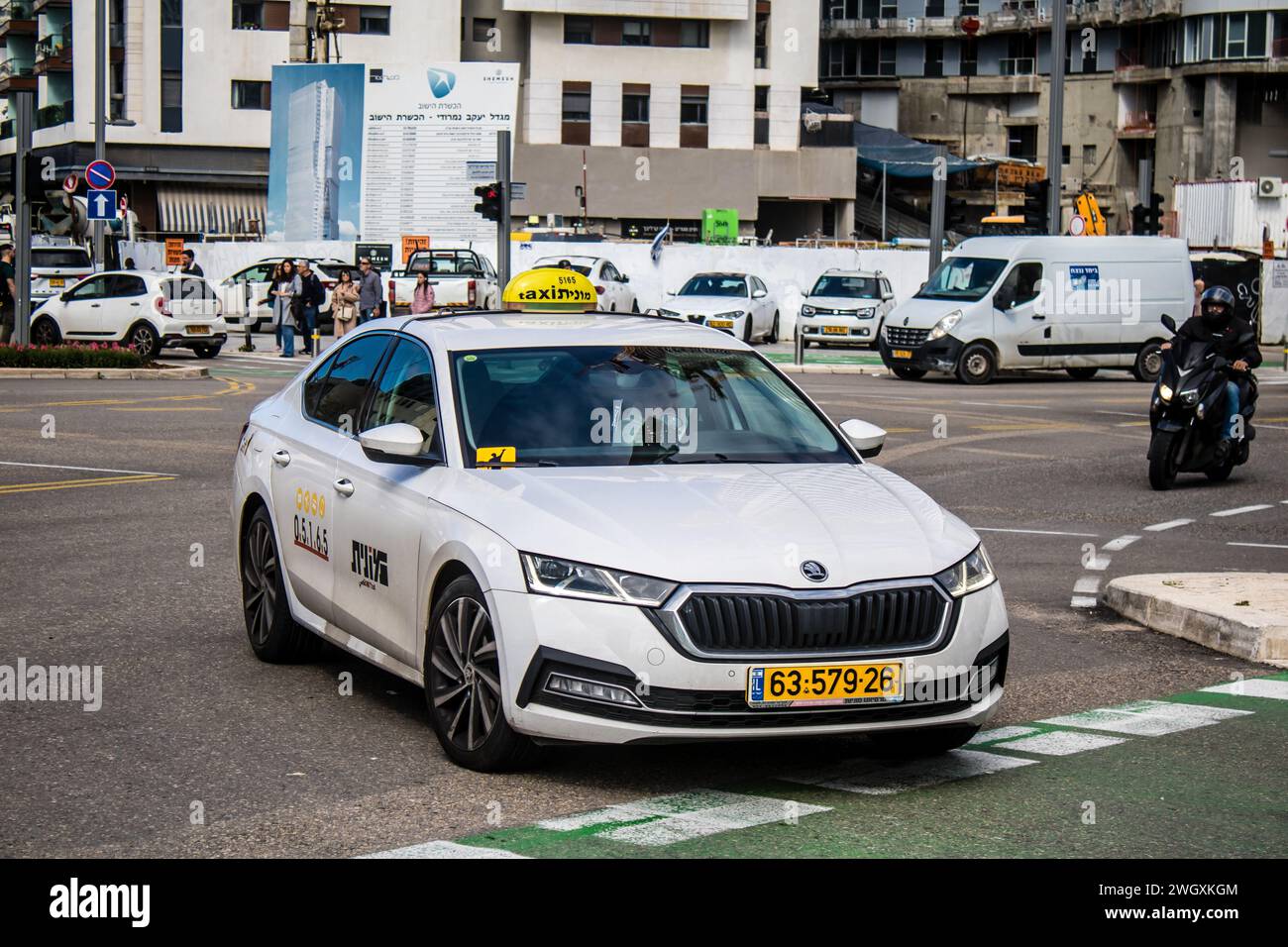 Tel Aviv, Israel – February 6, 2024 Israeli taxi driving in the streets ...