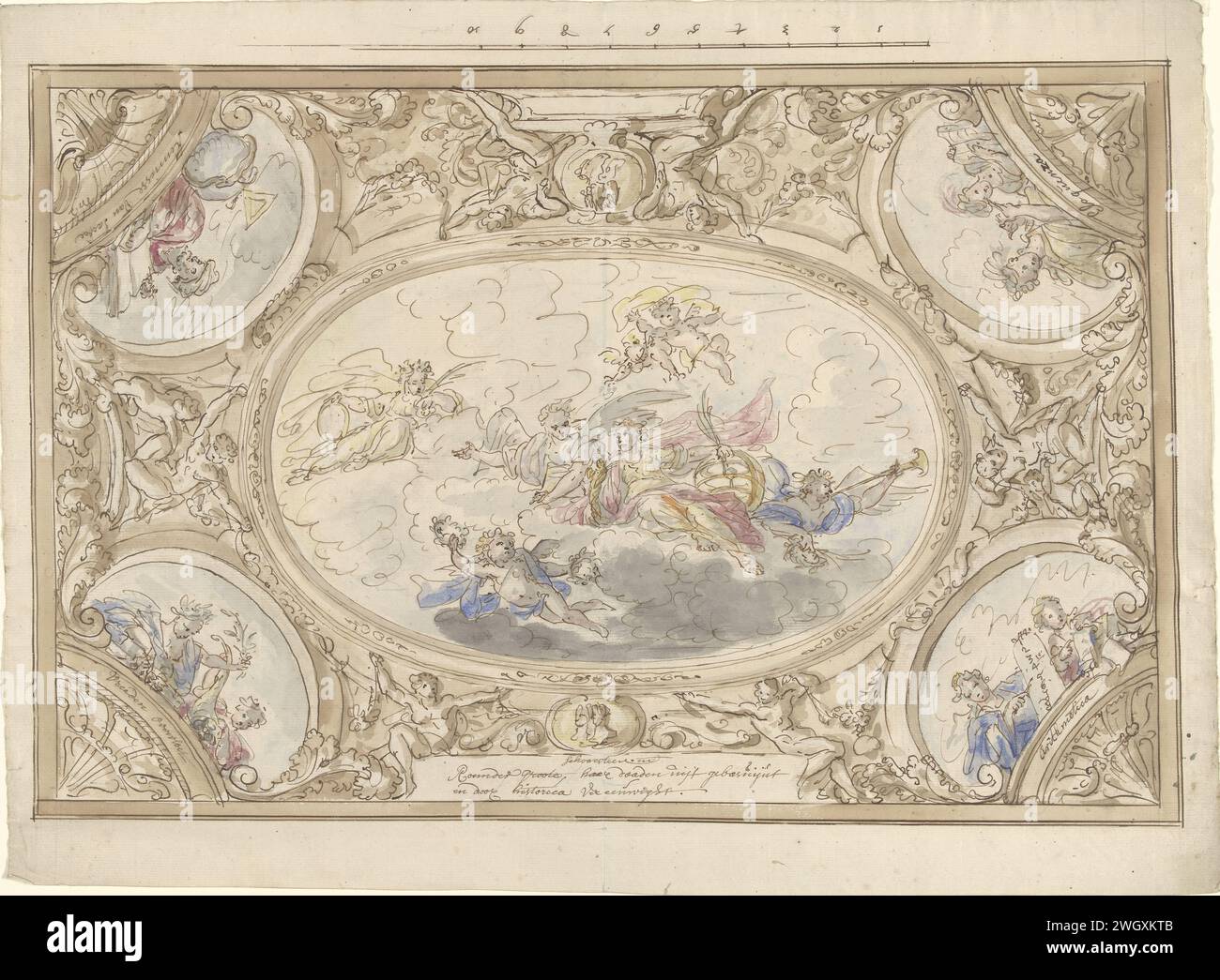 Design for a ceiling painting with allegory on fame, Elias van Nijmegen ...