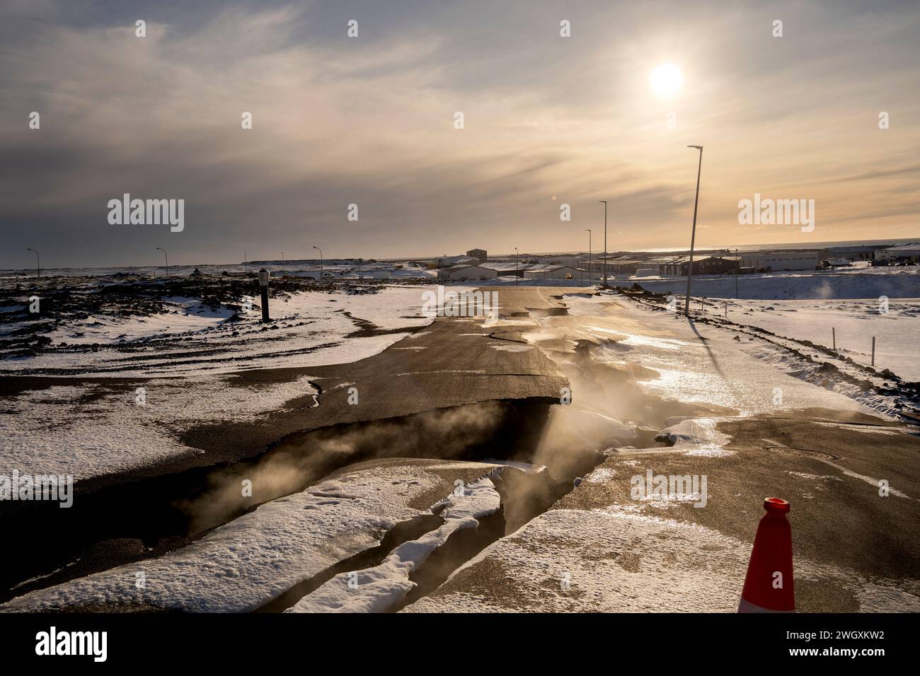 Steam rises from fissures in the roads damaged during January's ...