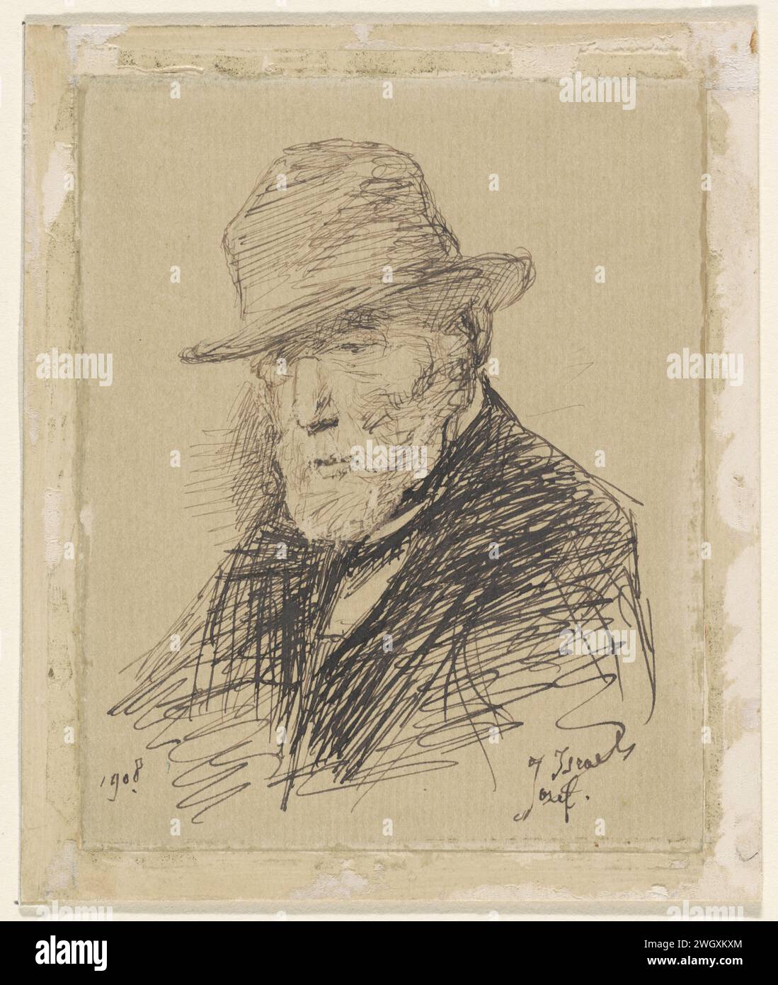 Self -portrait of Jozef Israëls, Jozef Israëls, 1908 drawing paper. ink ...