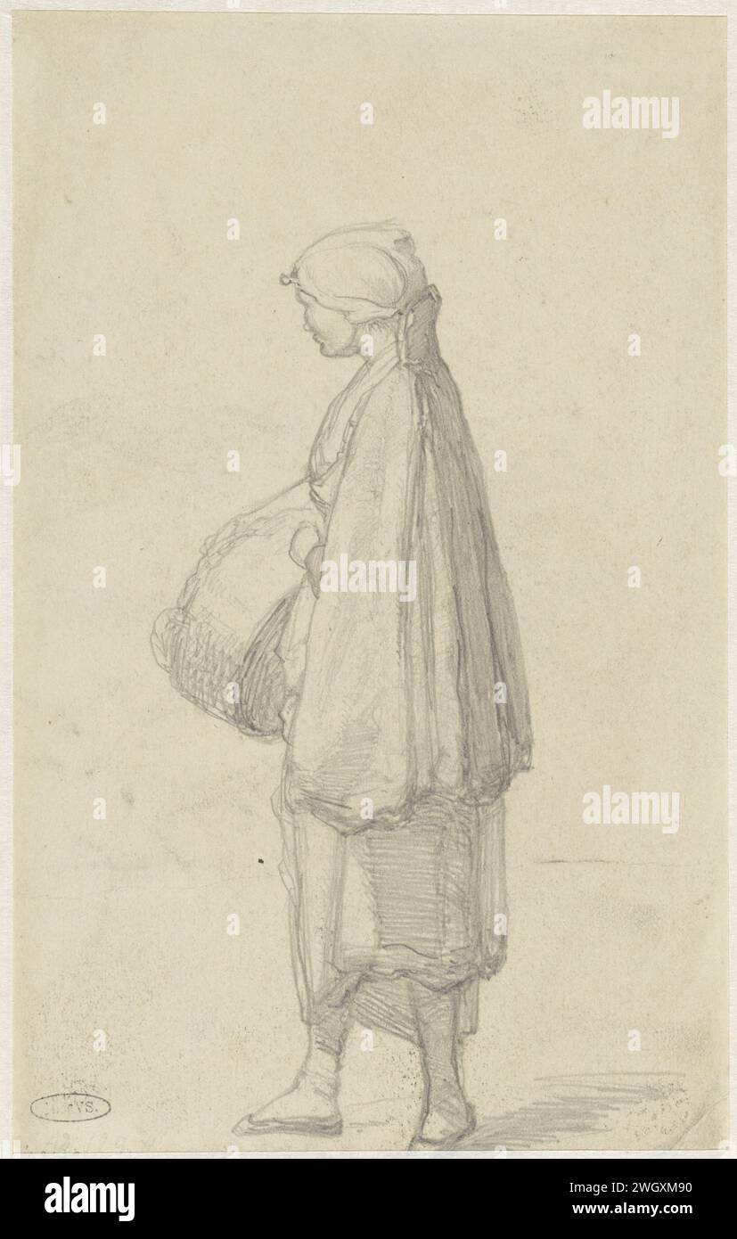 Standing woman with basket, Willem Maris, 1854 - 1910 drawing paper ...