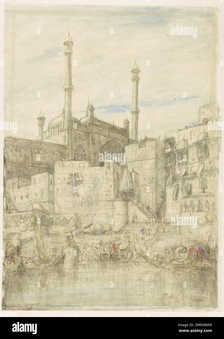 In the Ganges at Benares, Marius Bauer, c. 1877 - c. 1932 drawing ...