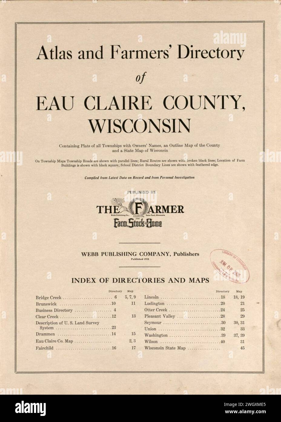 Atlas and farmers' directory of Eau Claire County, Wisconsin ...