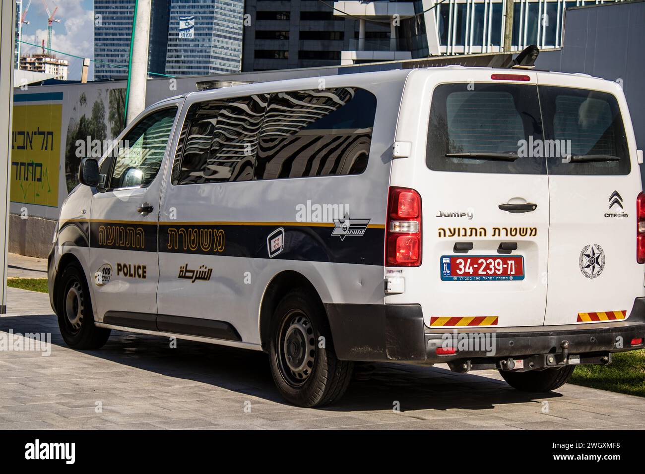 Tel Aviv, Israel – February 6, 2024 Police car parked in the city ...