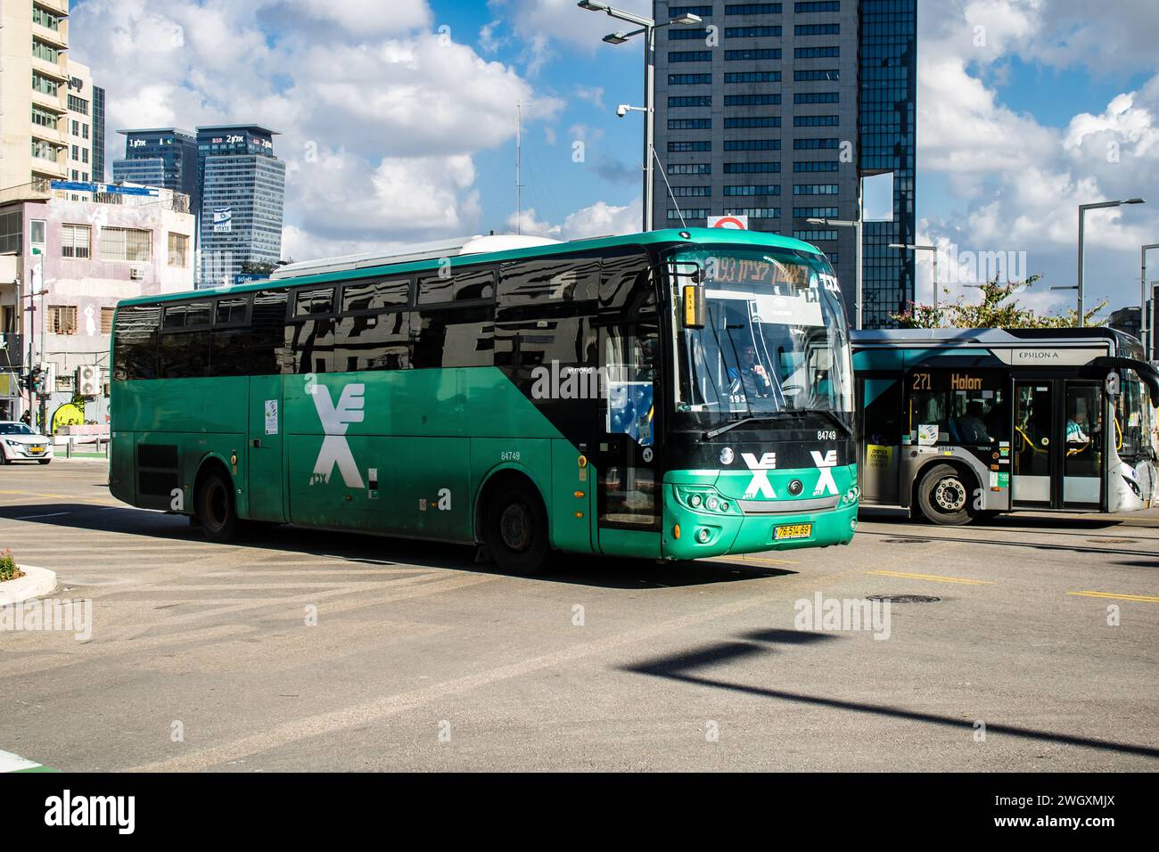 Tel Aviv, Israel - February 6, 2024 Local israeli bus driving in the ...