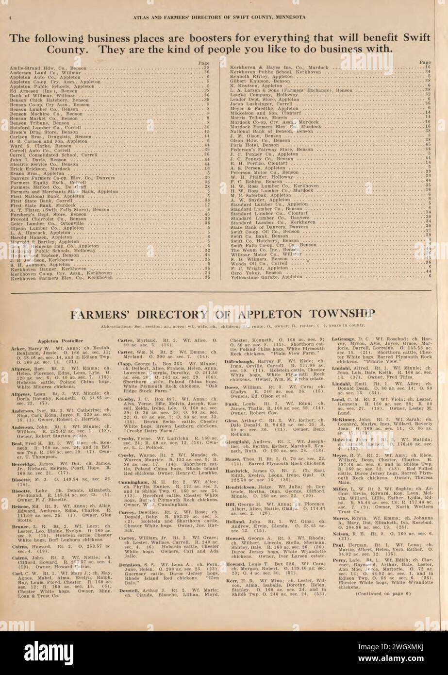 Atlas and farmers' directory of Swift County, Minnesota - containing ...