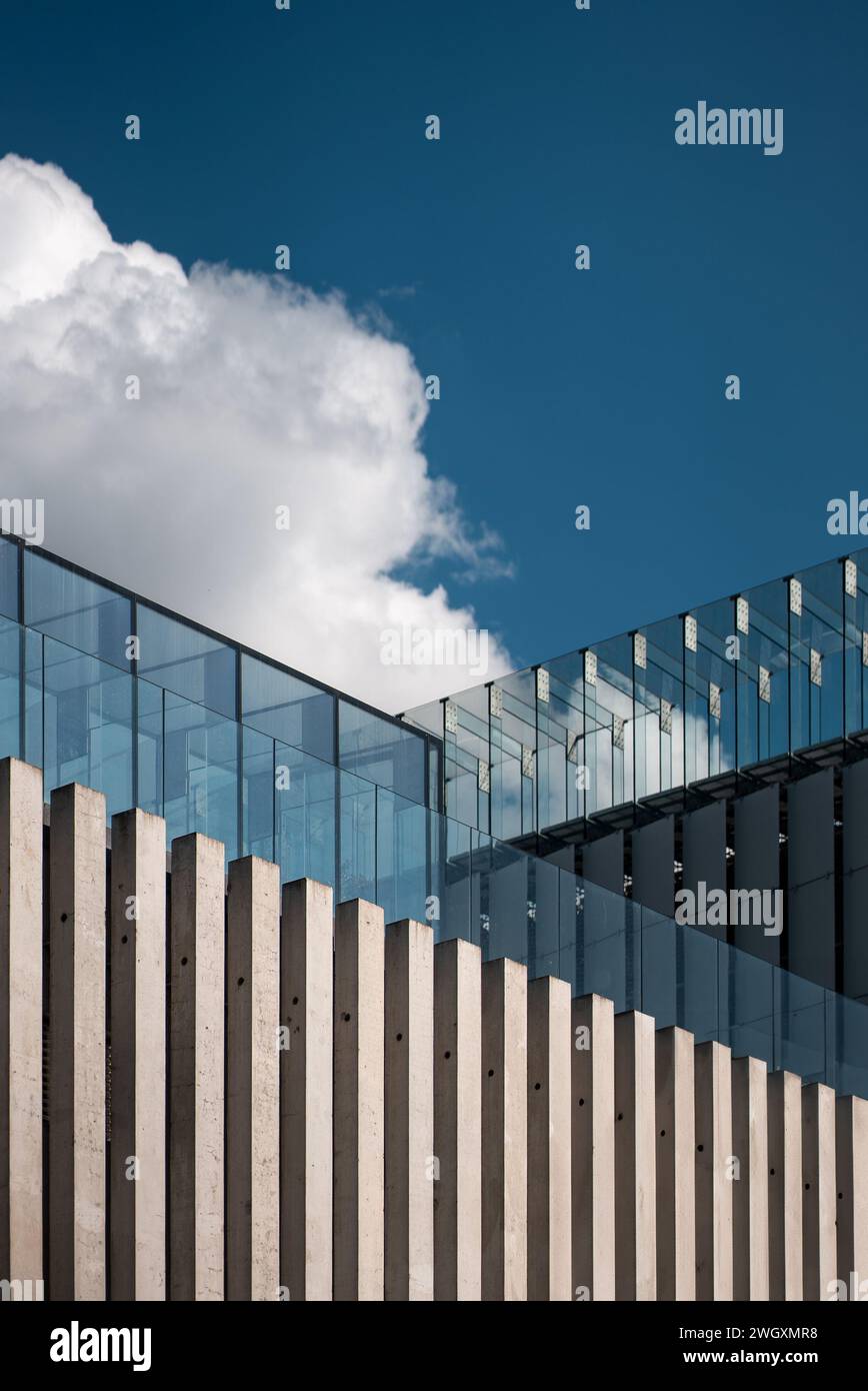 modern building on blue sky background, contemporary artistic ...