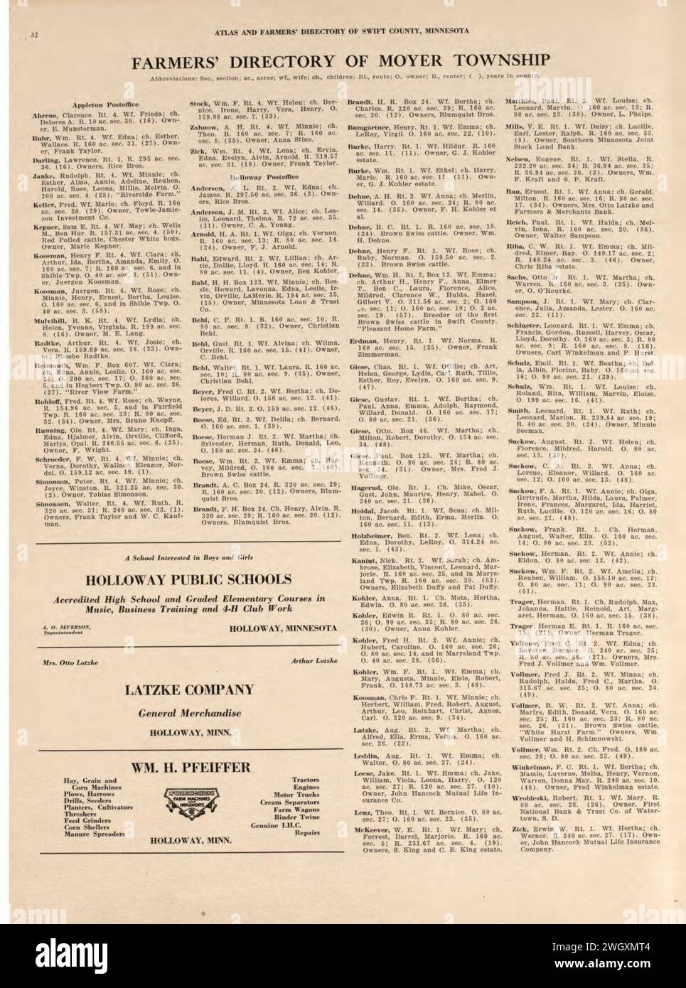 Atlas and farmers' directory of Swift County, Minnesota - containing ...