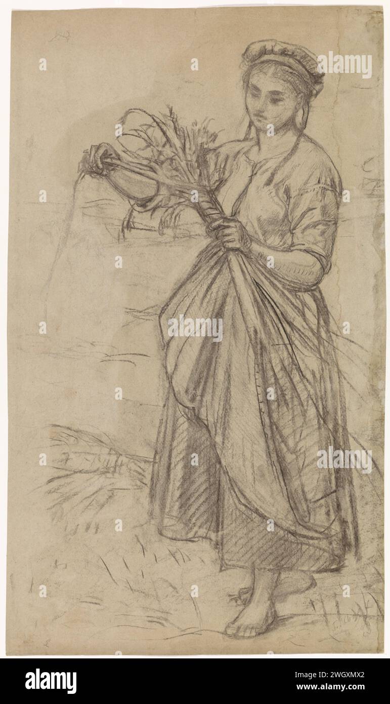 Standing girl on the land, making a bouquet, Thomas Simon Cool, 1841 ...