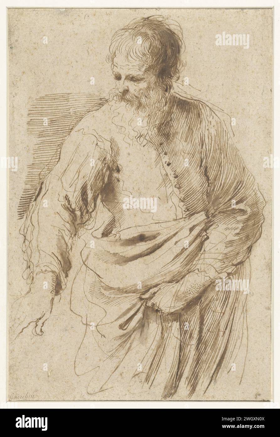 Standing old man, guercino (attributed to), 1601 - 1666 drawing paper ...