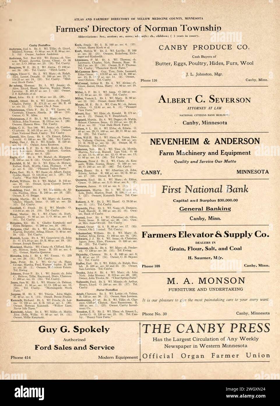 Atlas and farmers' directory of Yellow Medicine County, Minnesota ...