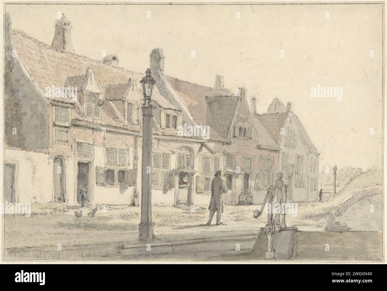 At the Koepoort in Delft, Johannes Jelgerhuis, 1819 drawing paper ...