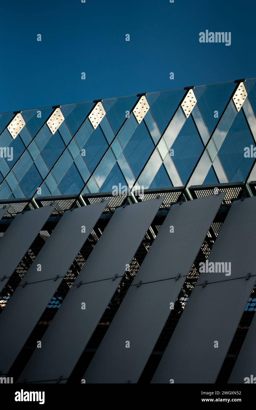 modern building on blue sky background, contemporary artistic ...