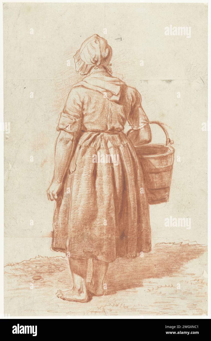 Standing girl with bucket, seen on the back, Hendrik Stokvisch, 1778 ...