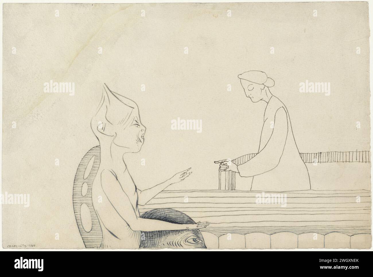 Two fantasy figures, pointing to each other, Samuel Jessurun de ...