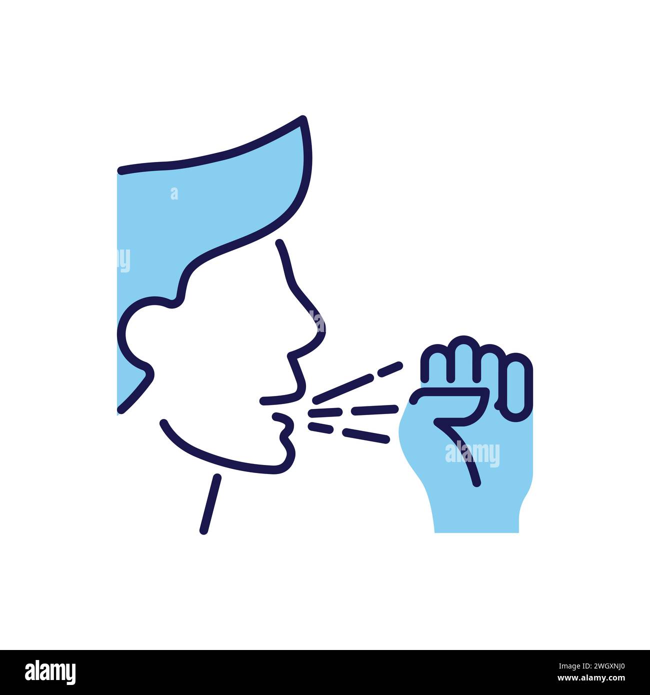 Cough related vector icon. Man coughs into a fist. Cough sign. Isolated ...