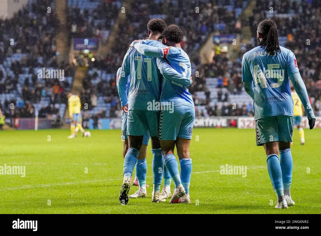 Coventry City forward Haji Wright (11) scores a GOAL 4-1 and celebrates ...
