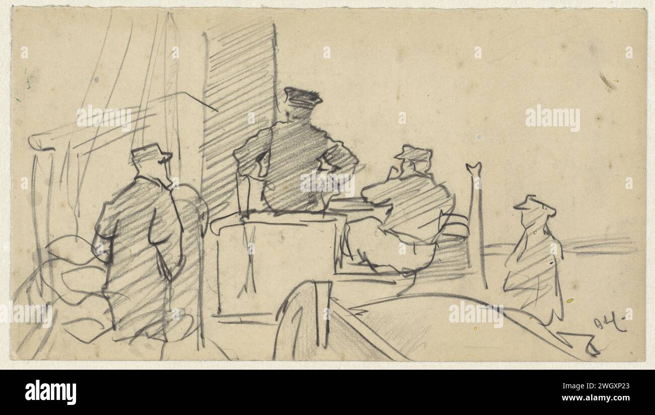 Four shipmen on a boat, Adolf Le Comte, 1860 - 1921 drawing paper ...