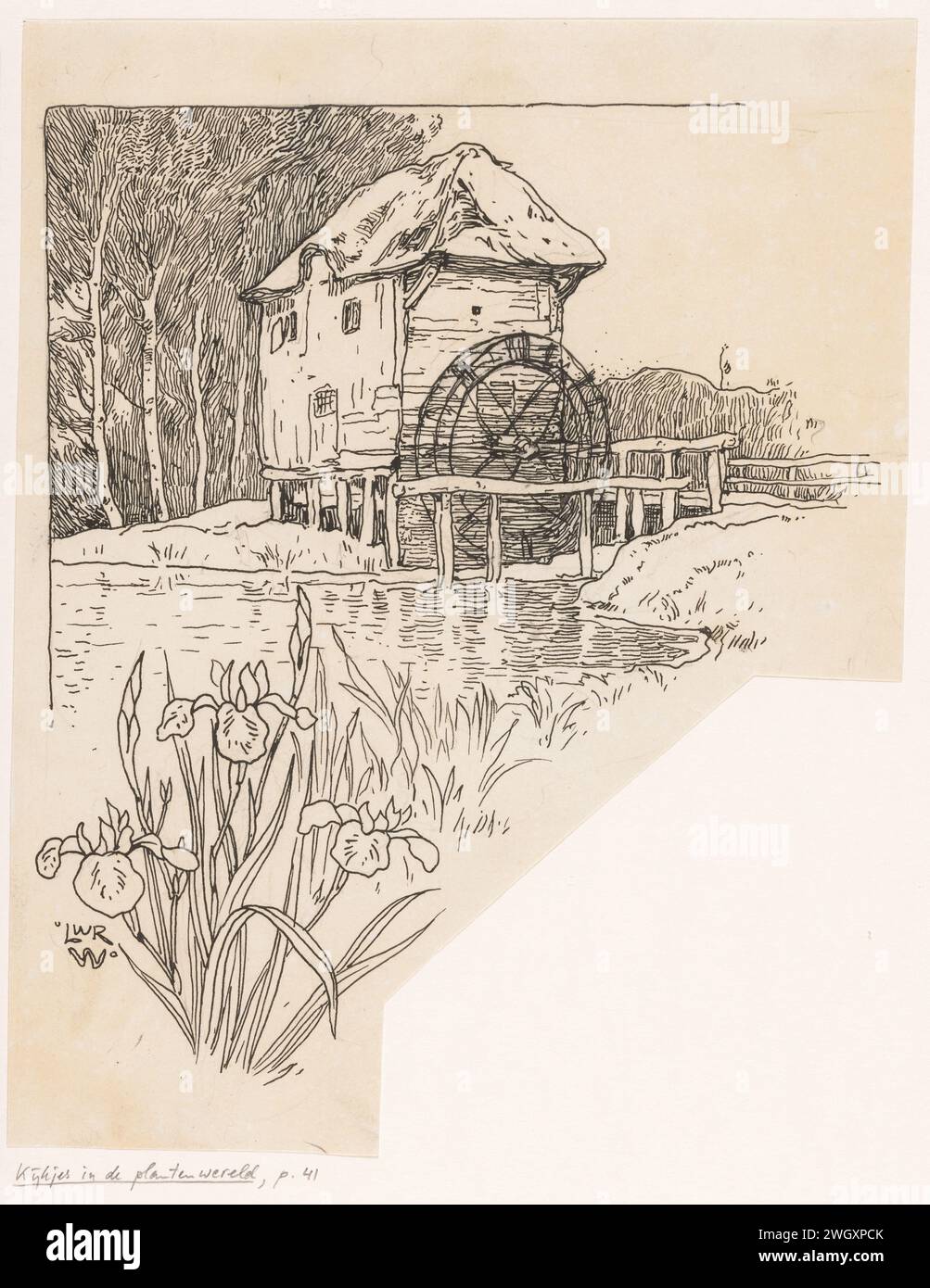 Watermolen, Willem Wenckebach, in or before 1893 drawing paper. ink ...