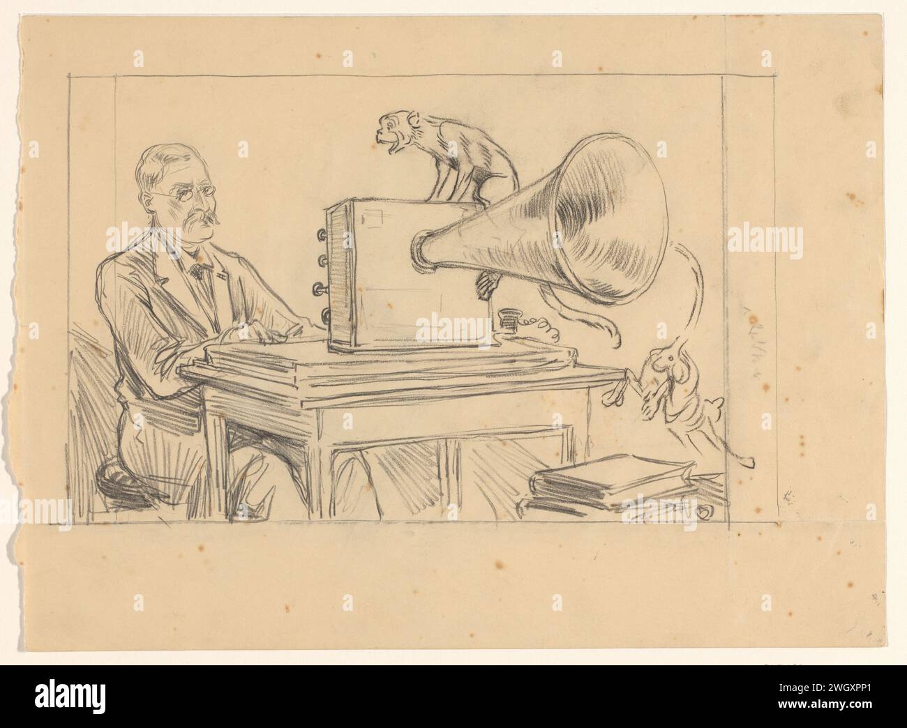 Design for a cartoon on Abraham Bredius and the Haagse Zoo, Henricus ...
