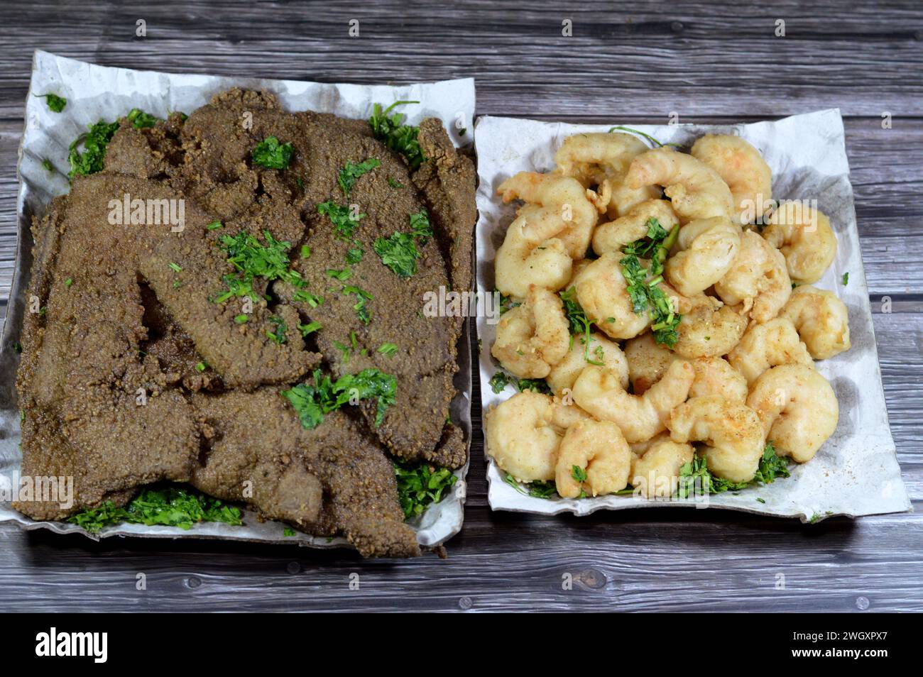 Traditional Arabic deep fried beef liver slices, beef liver covered ...