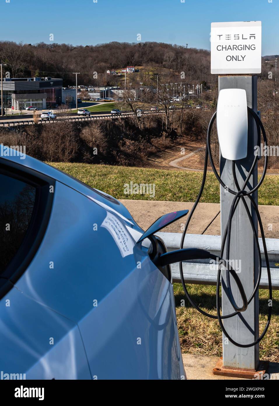 A Tesla being charged at a charging station Stock Photo - Alamy