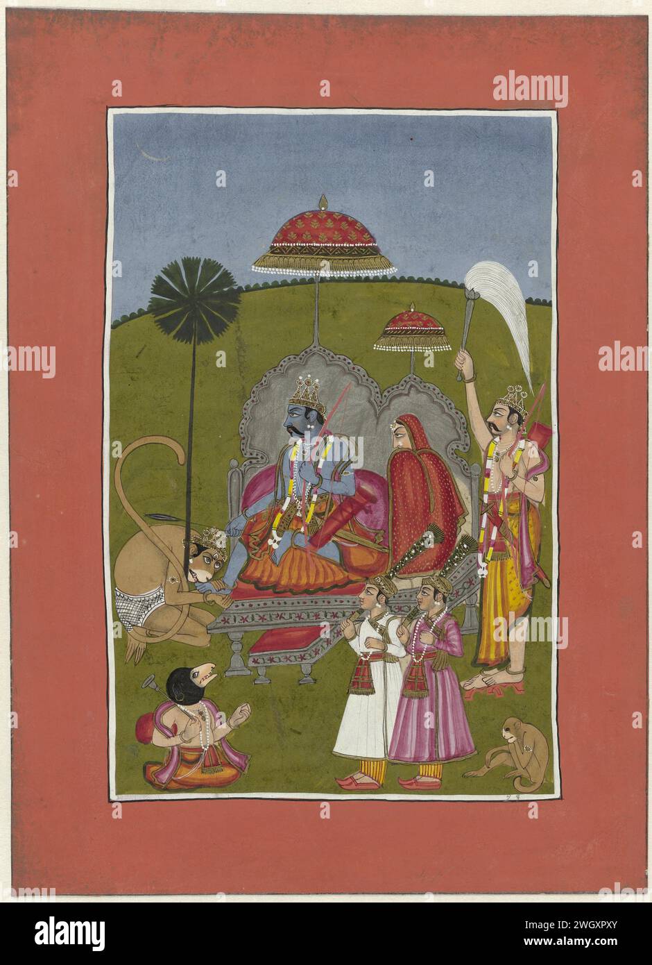 Rama avatar, anonymous, 1825 - 1875 Indian miniature. drawing Vishnu in ...