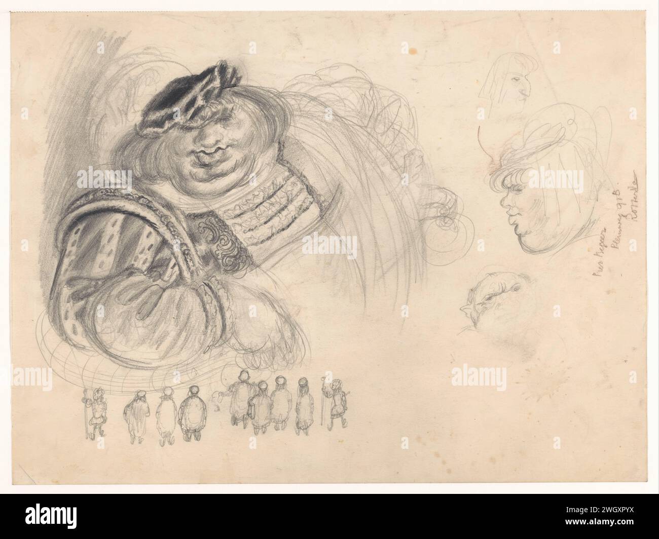 Giant, small figures and three faces, c. 1936 - c. 1940 drawing paper ...