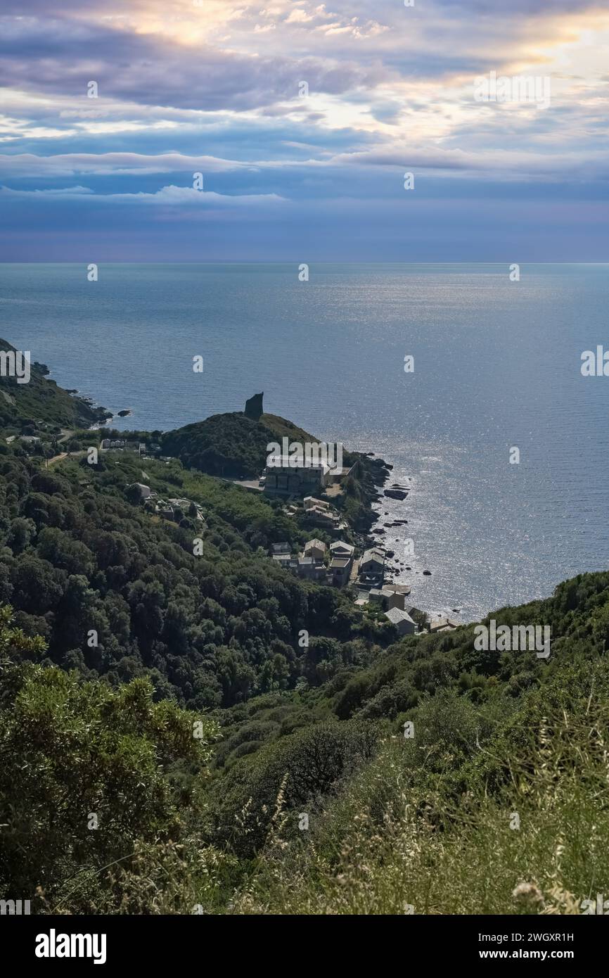 Corsica, a traditional village in the mountain, ancient fortress, with ...
