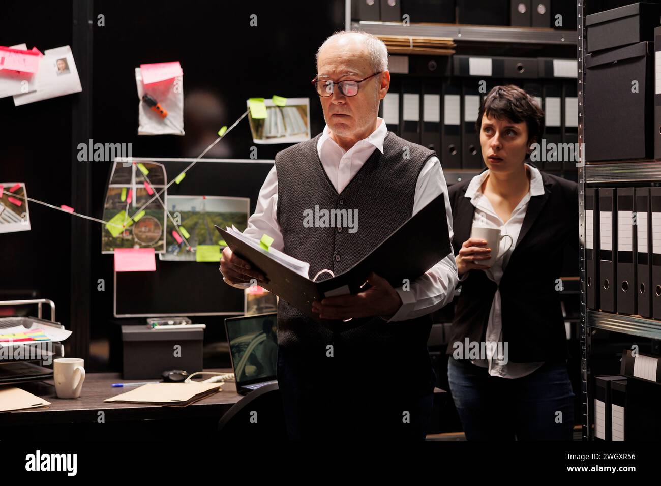 Private detectives working at criminal case, analyzing crime scene ...