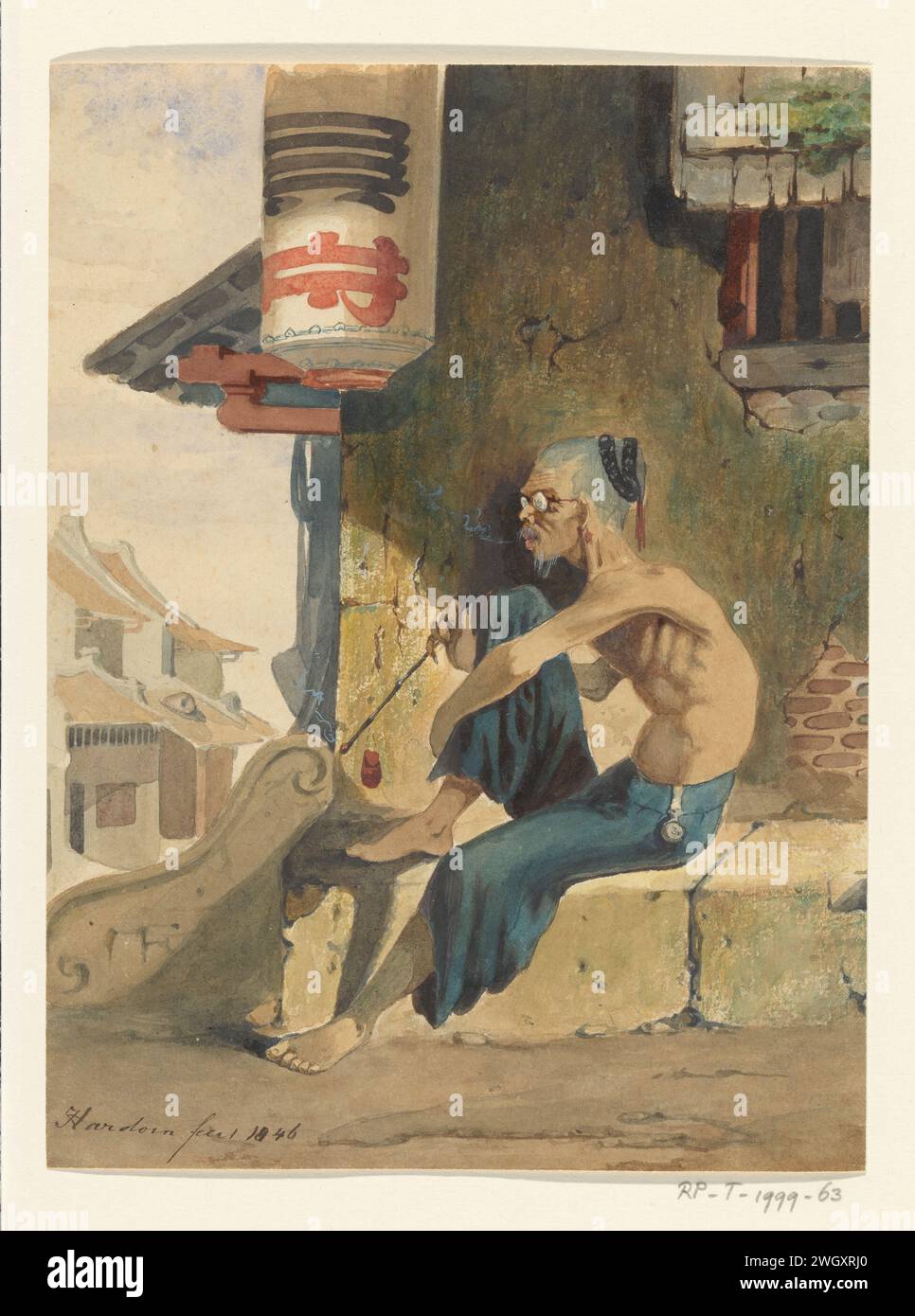 Old, low -fat Chinese (Opium Schuider?) Sitting on a sidewalk in ...