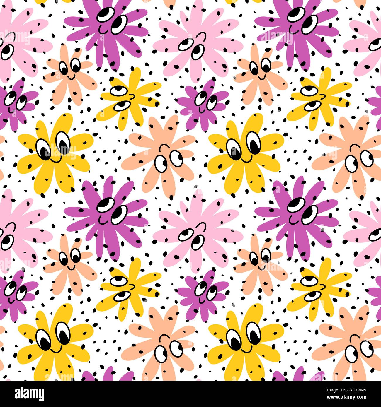 Cartoon summer retro floral seamless flower pattern for wrapping paper ...