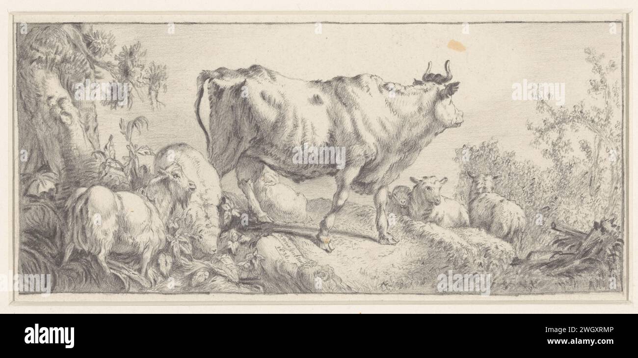 Standing ox, to the right, between other cattle, Jan Weissenbruch, 1836 ...