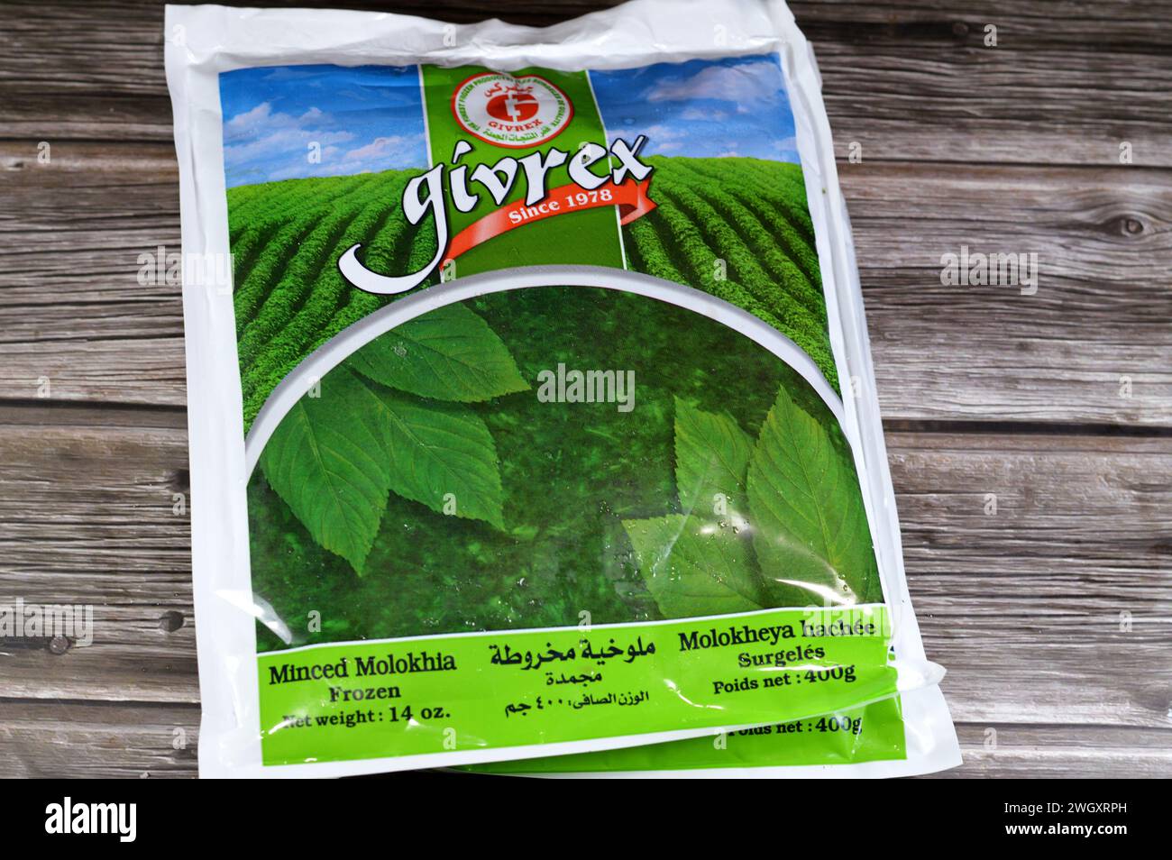 Cairo, Egypt, February 4 2024: Givrex Frozen Mulukhiyah, molokhia ...
