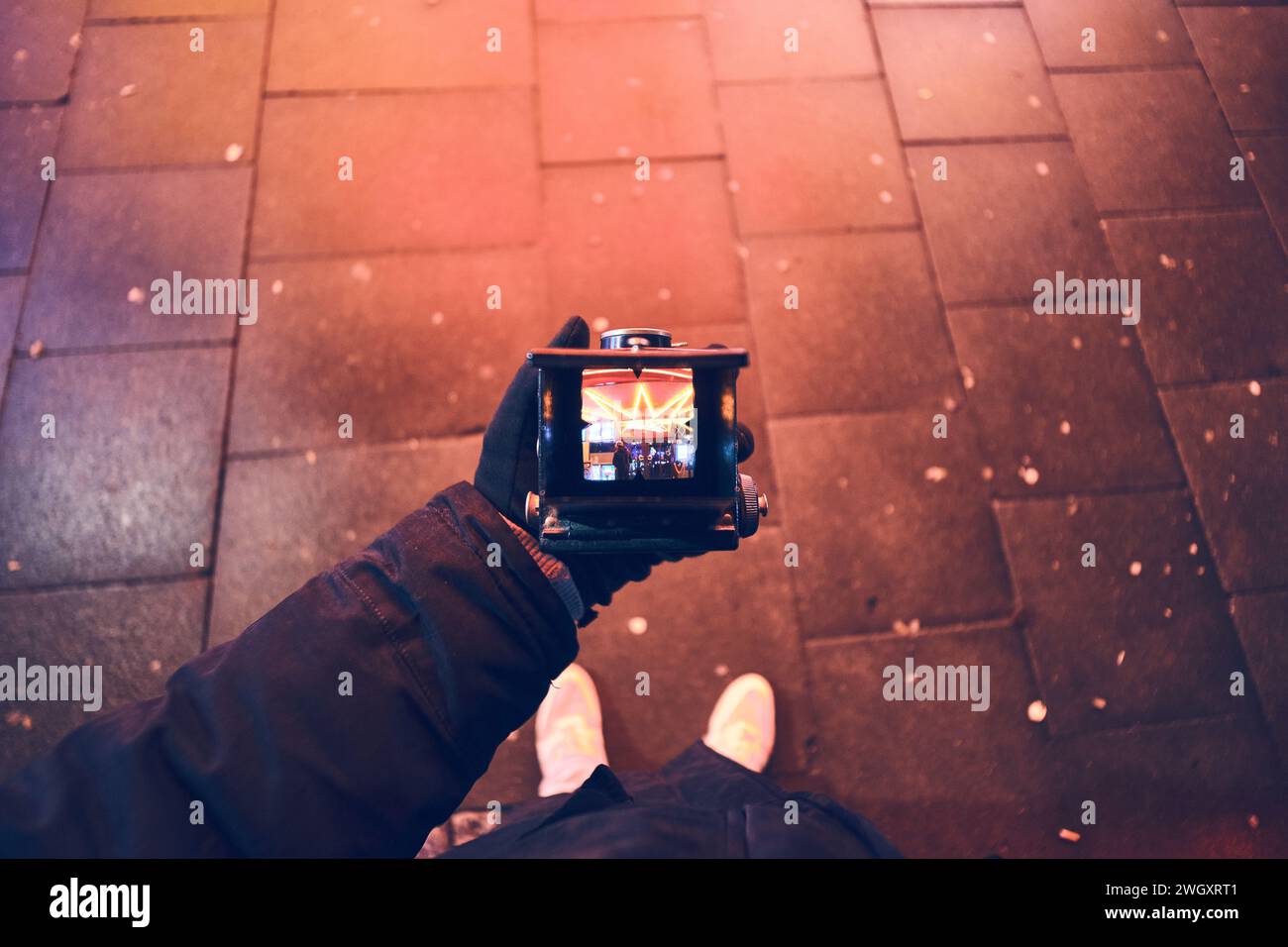 Looking through viewfinder of vintage TLR Camera. High quality photo ...