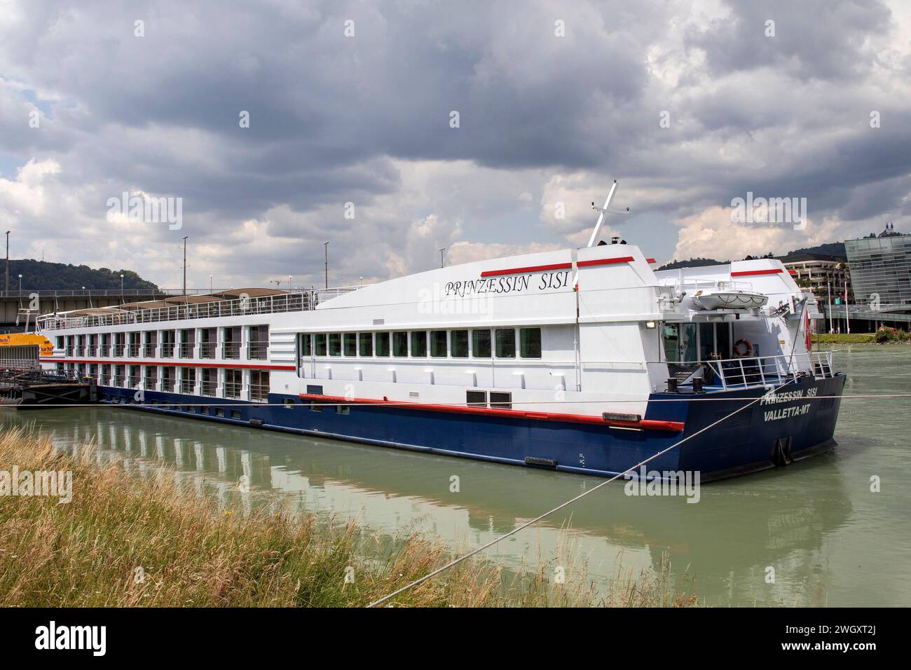 Danube Dock In Linz OÖ, Danube Ship Princess Sisi, Austria Stock Photo ...