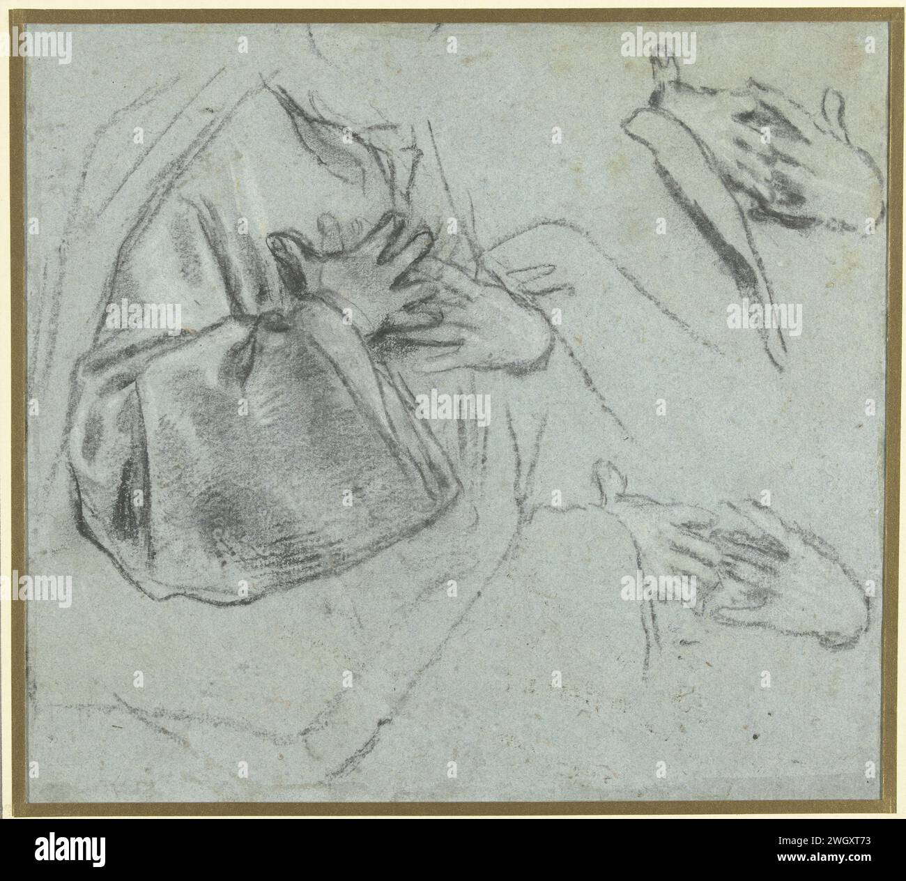 Sketches of hands crossed on the chest, Giacomo Cavedone (attributed to ...