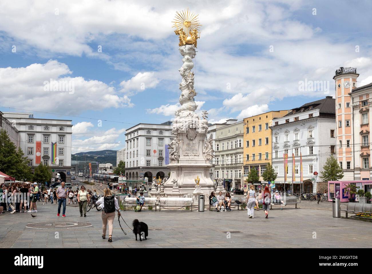 Trinity Column On The Main Square In Linz, Upper Austria, Austria Stock ...