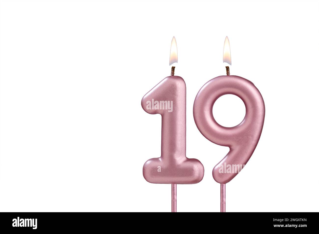 Candle number 19 - Lit birthday candle on white background Stock Photo ...