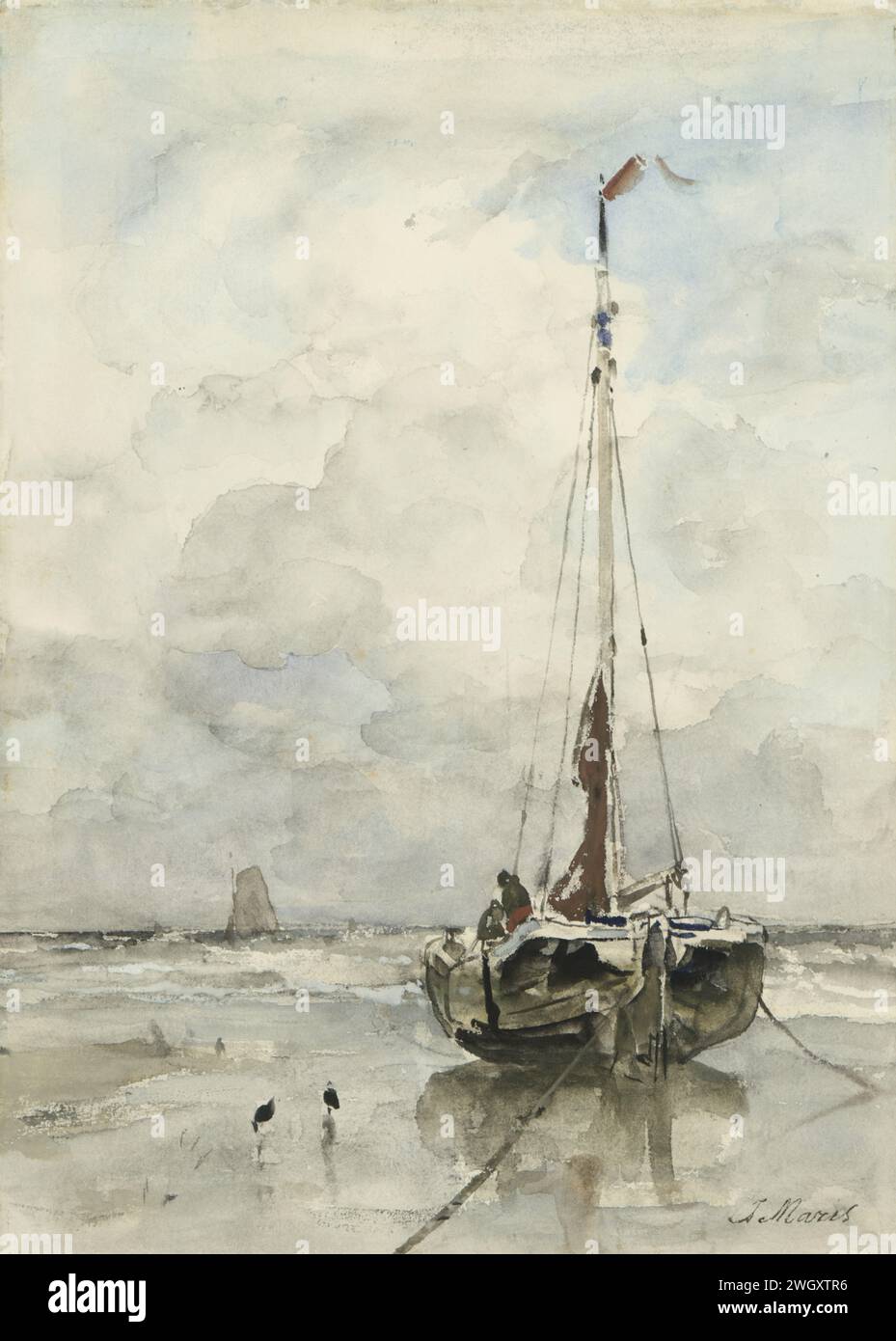Visserspink on the beach, Jacob Maris, 1847 - 1899 drawing Netherlands ...