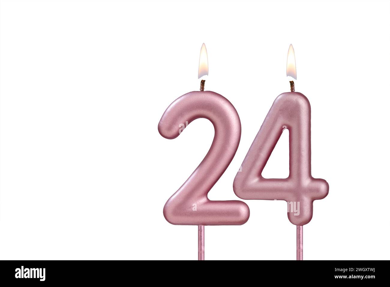 Lit birthday candle - Candle number 24 on white background Stock Photo ...