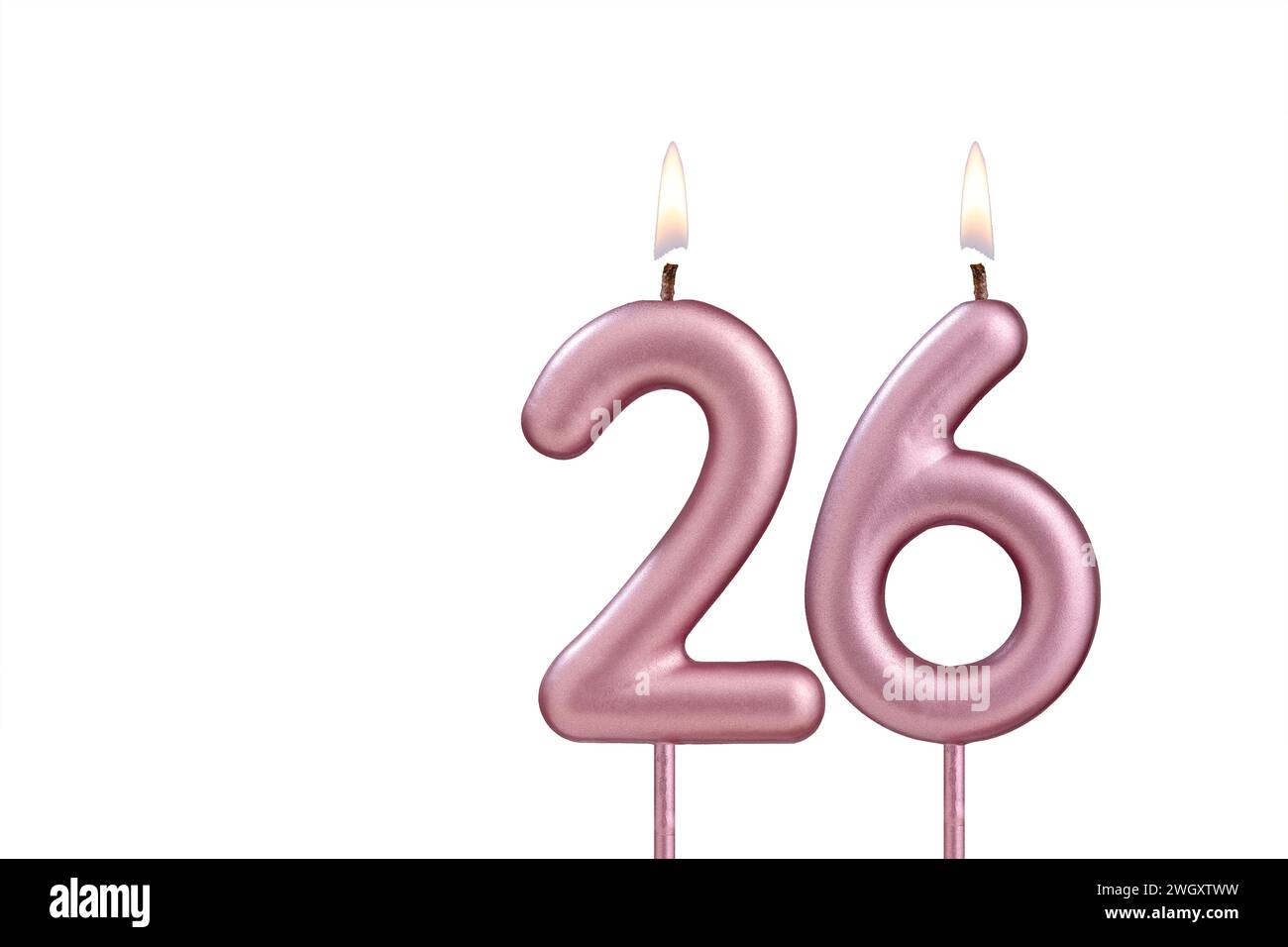 Lit birthday candle - Candle number 26 on white background Stock Photo ...