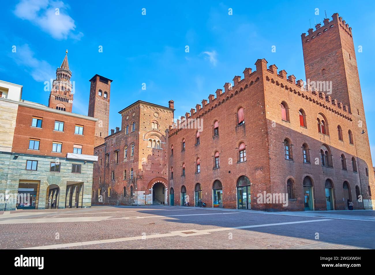 The medieval brick building of the Town Hall of Cremona from Antonio ...