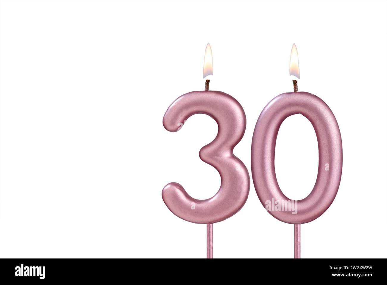 Lit birthday candle - Candle number 30 on white background Stock Photo ...