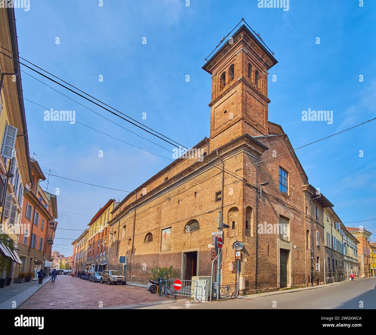 The brick exterior of San Rocco Church, located on the corner of Via ...