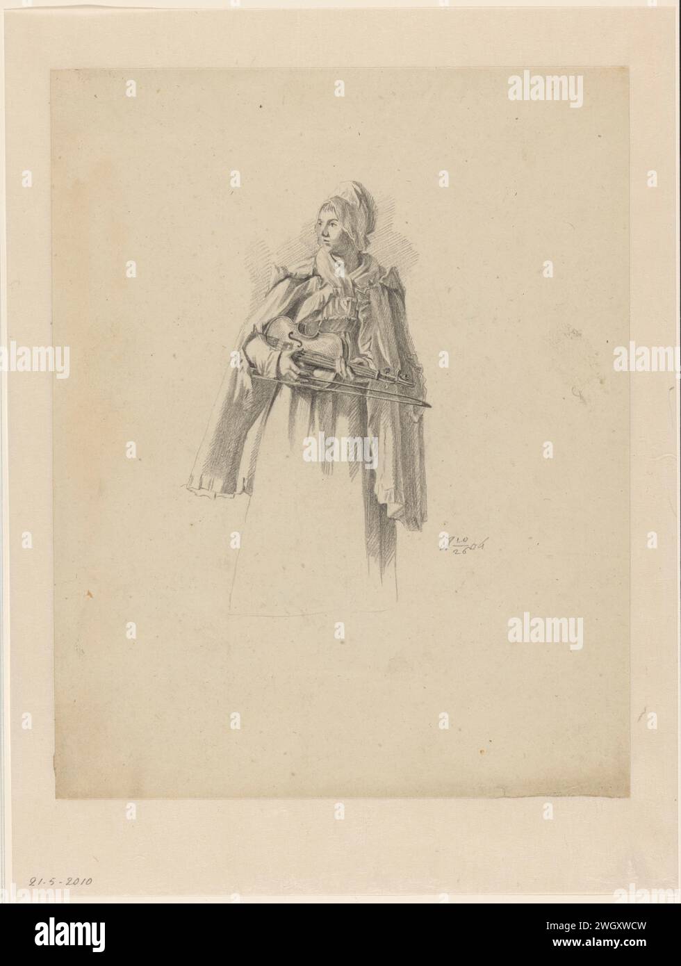Violin Player, Joannes Pieter Visser Bender, 1804 drawing paper. chalk ...