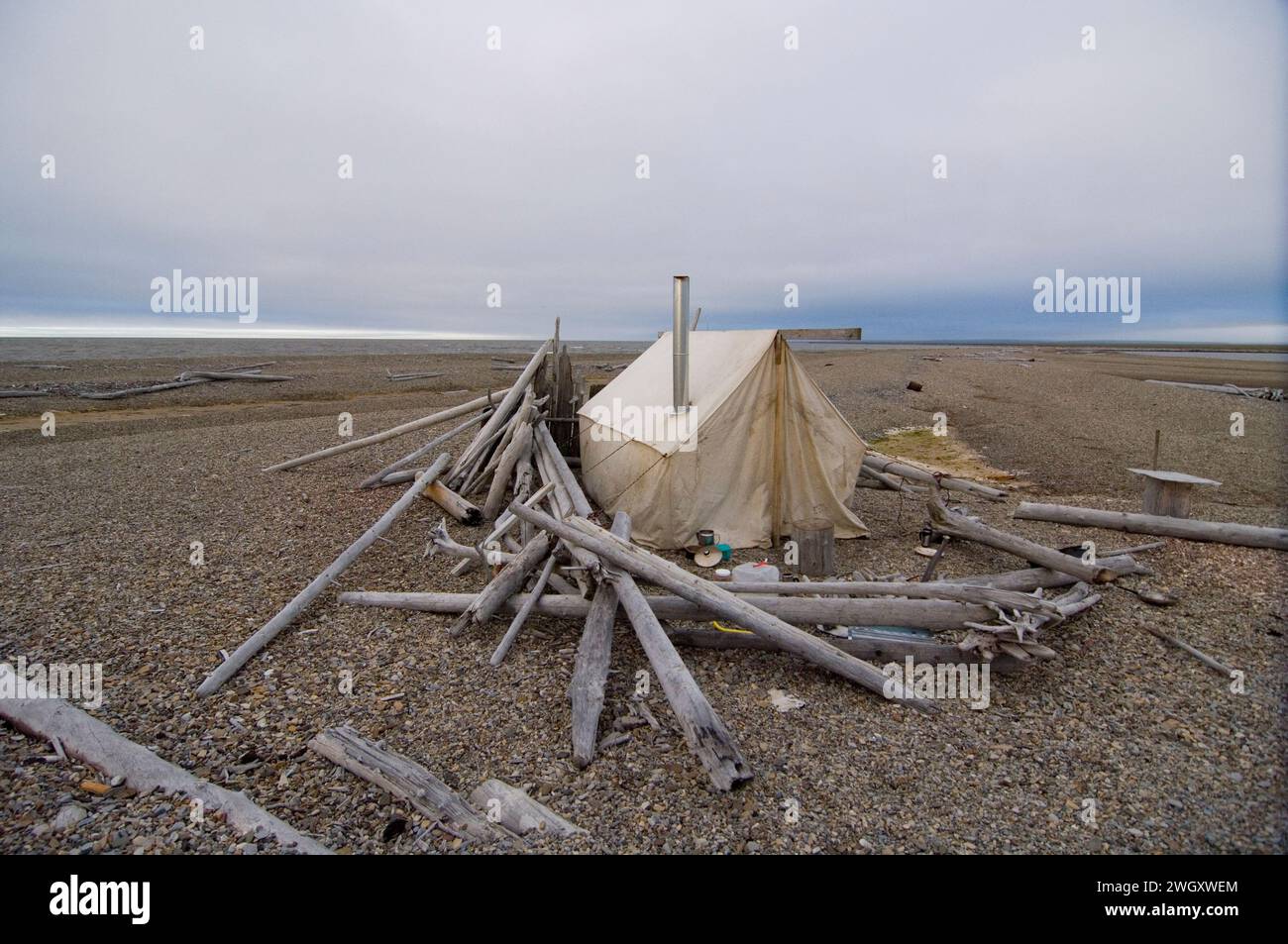 Bruce Inglangasak fish camp smoking broad whitefish Coregonus nasus at ...