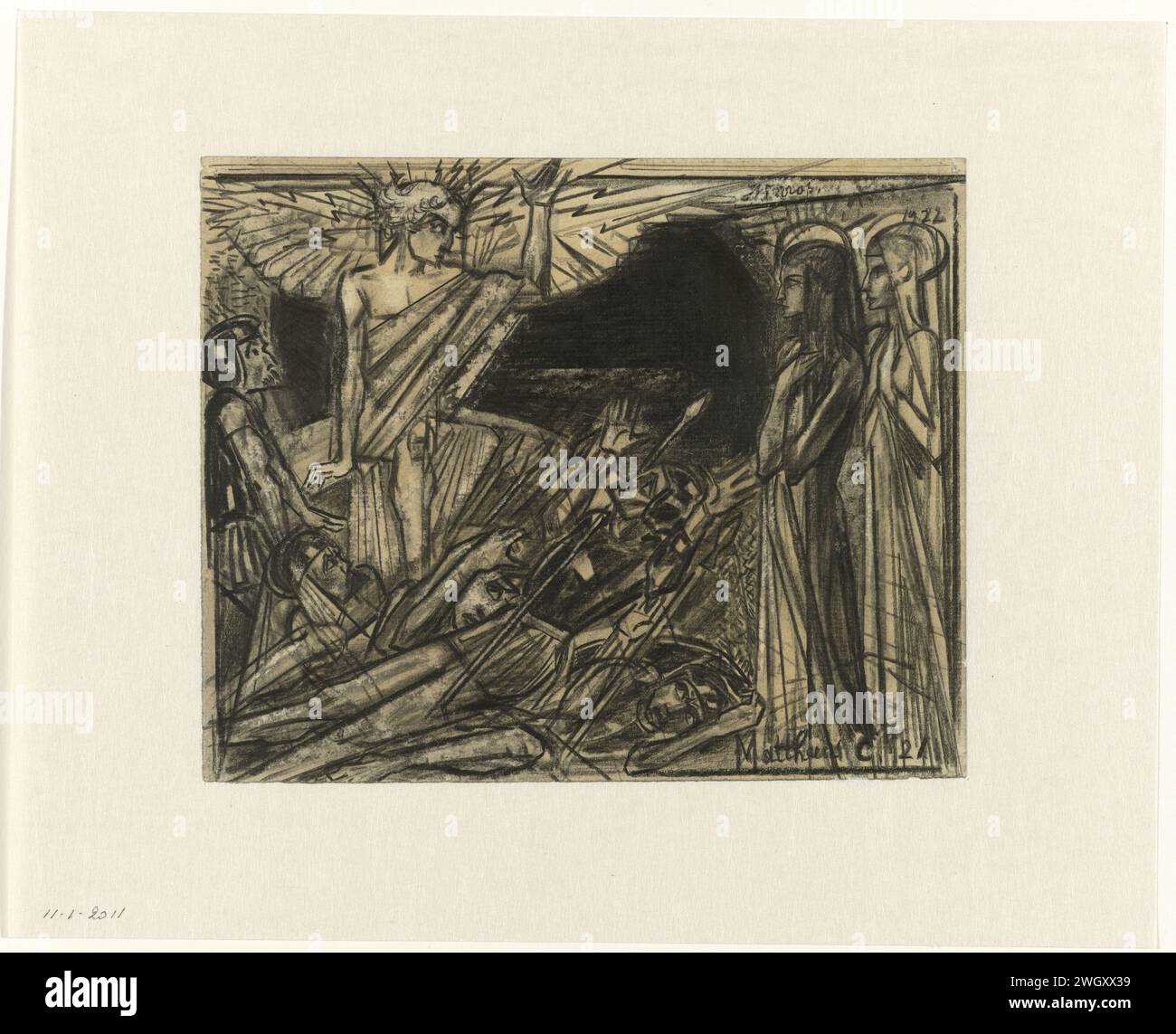 Maria at the grave addressed by an angel, Jan Toorop, 1922 drawing ...